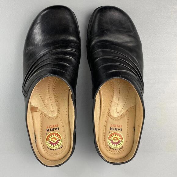 Earth Spirit | Shoes | Earth Spirit Ellie Womens Black Leather Clogs Sz ...